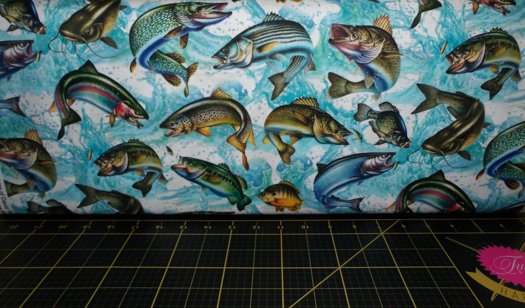 David Textiles. Freshwater Fish. Fish Activity Aqua DIGITALLY PRINTED ...