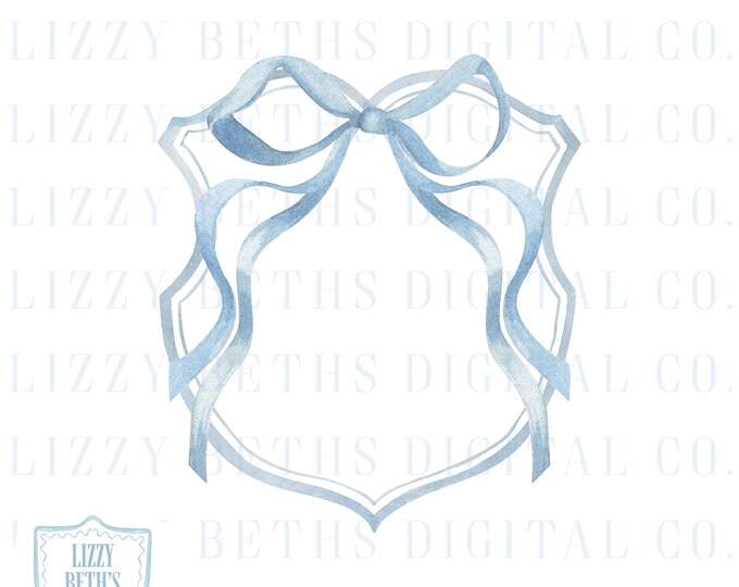 Preppy Blue Bow Crest PNG // Preppy Grandmillennial Clipart // Preppy ...