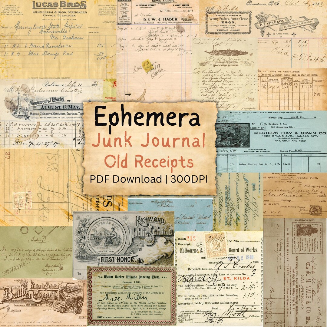 Vintage Ephemera Old Receipts – Printable Antique Paper for Junk ...