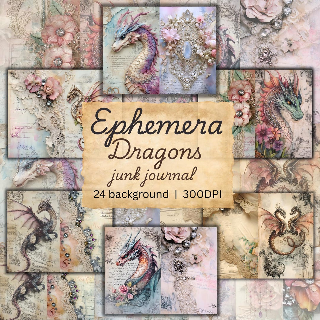 Dragon Junk Journal Ephemera Pack | Fantasy Dragon Clipart | Printable ...
