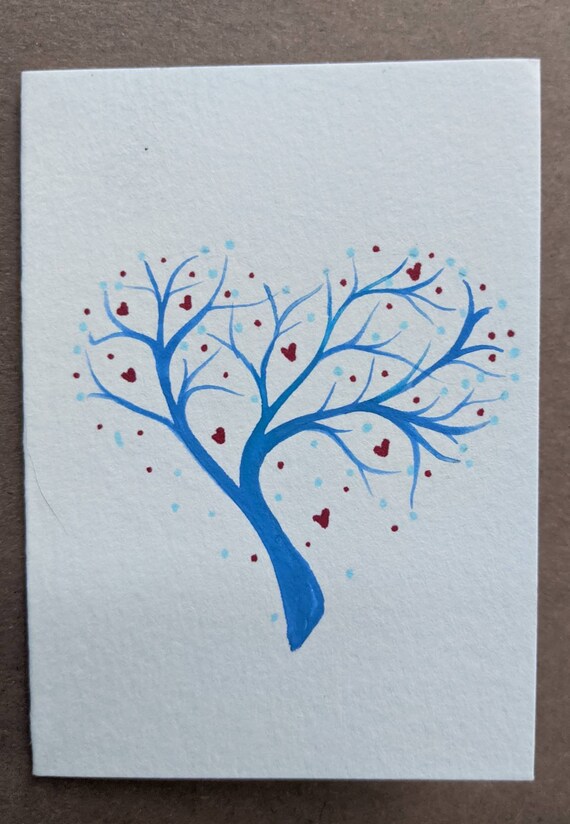 Blue Heart Tree Card - Etsy