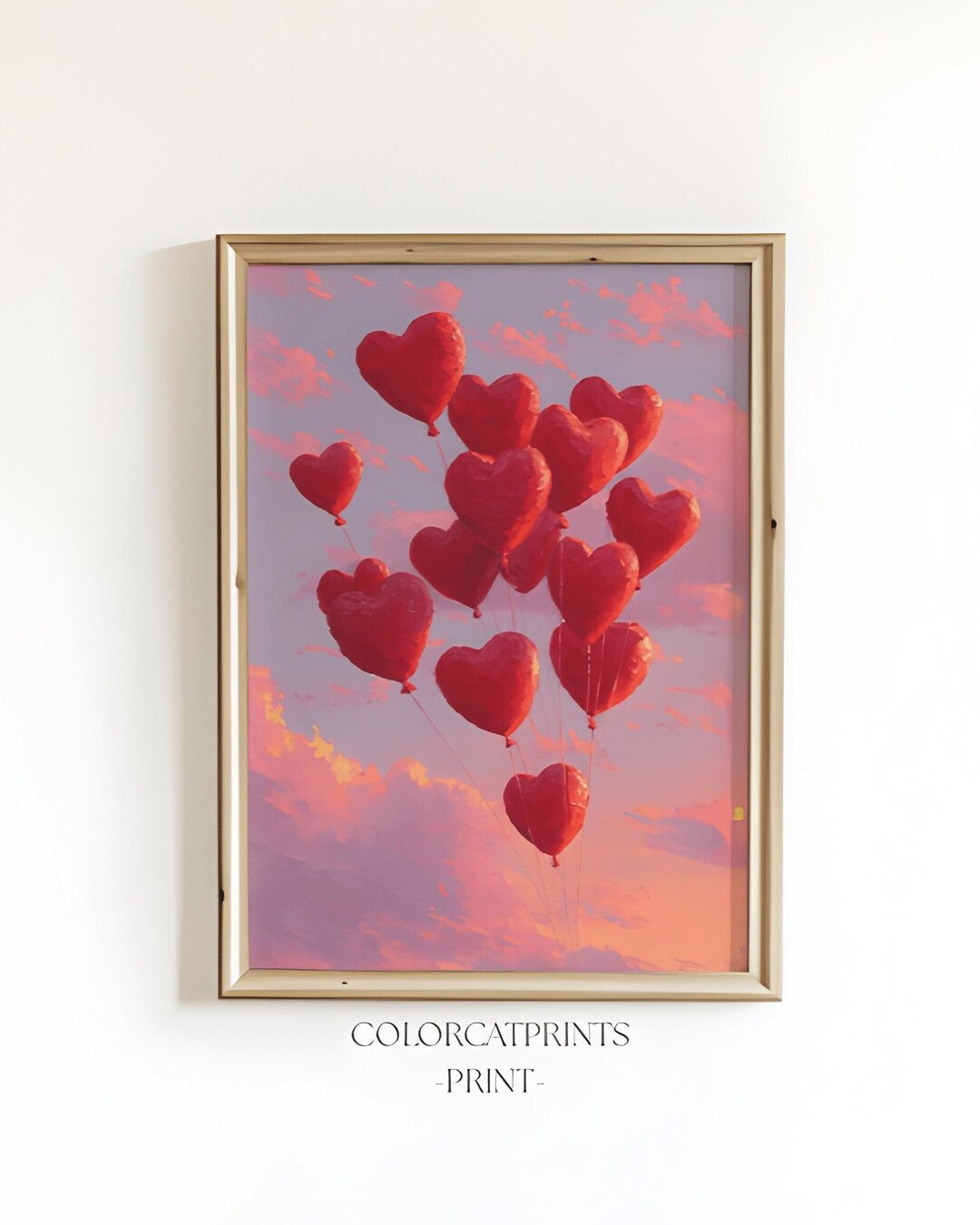 Valentine Red Heart Balloon Printable Wall Ar, Pink Romantic Sky Print ...