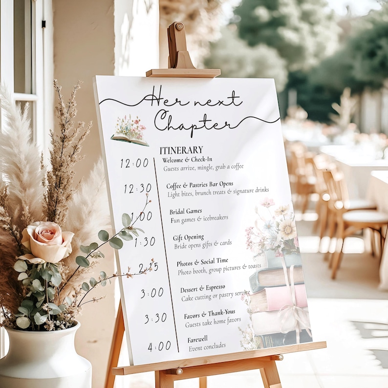 Her Next Chapter Bridal Shower Itinerary Sign, Book Theme Bridal Shower ...
