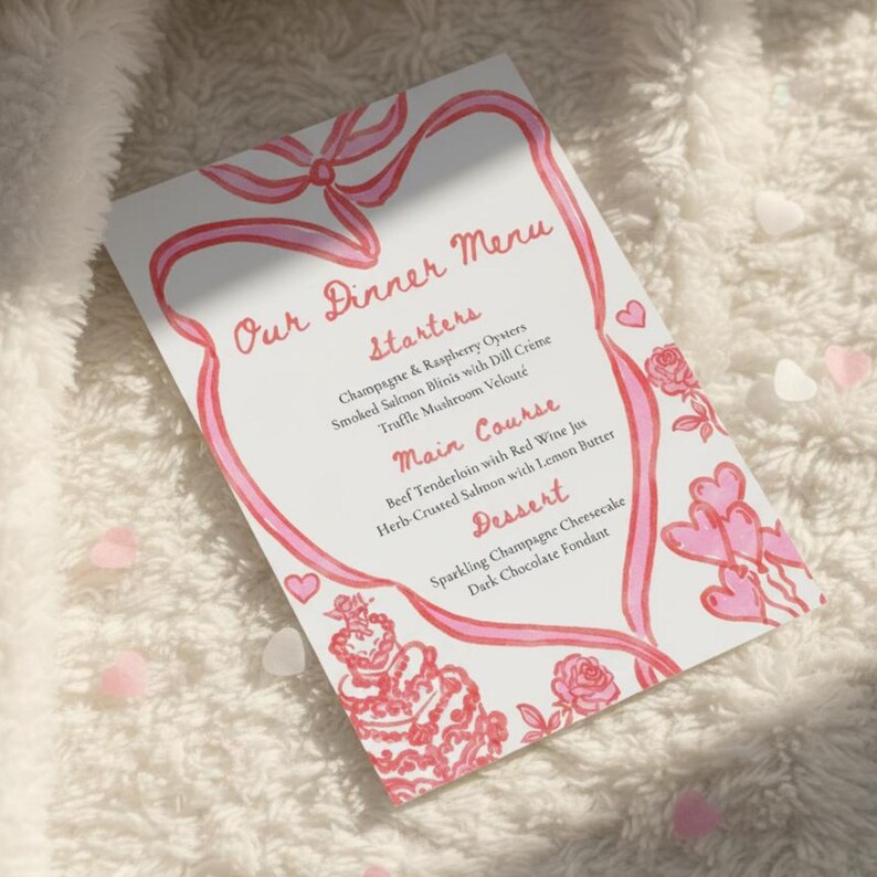 Editable Romantic Dinner Menu Template, Wedding Menu, Engagement Menu ...