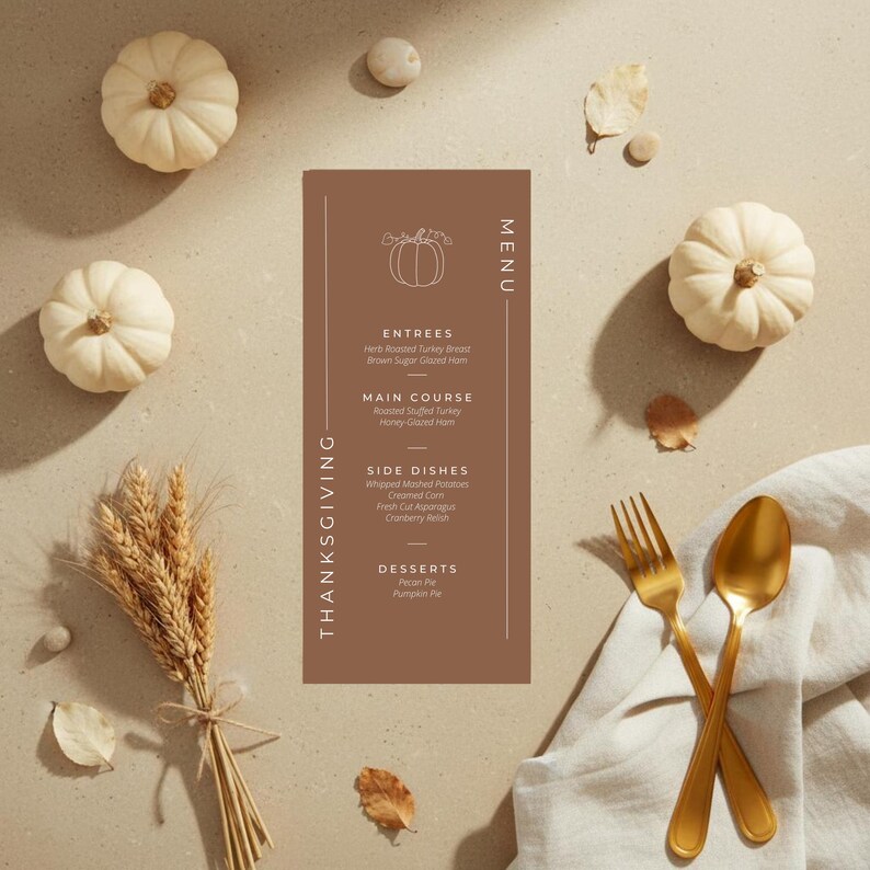 Minimalistic Brown Thanksgiving Menu Template 4x9 Inch - Printable ...
