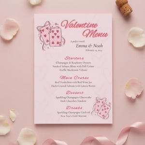 Valentine Menu Card Printable, Personalized Valentine Dinner Menu ...