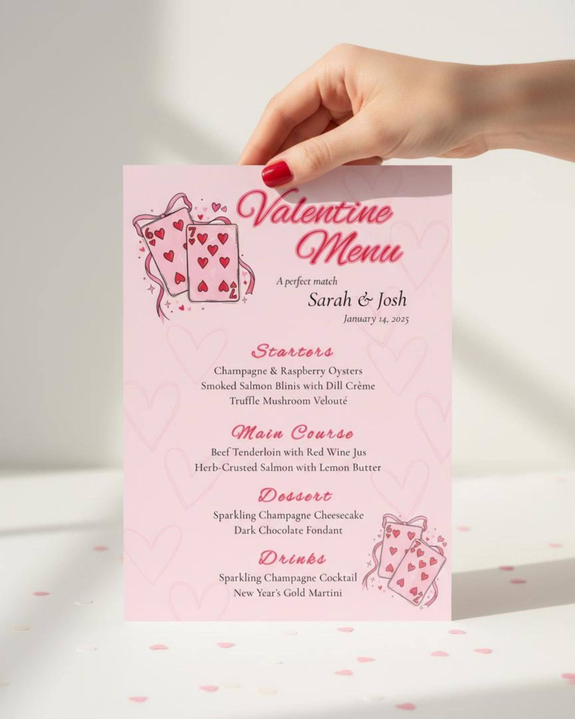 Valentine Menu Card Printable, Personalized Valentine Dinner Menu ...