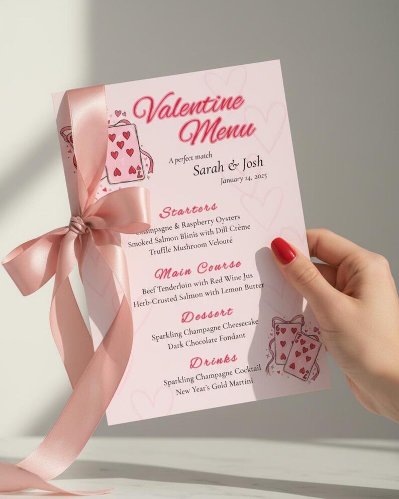 Valentine Menu Card Printable, Personalized Valentine Dinner Menu ...