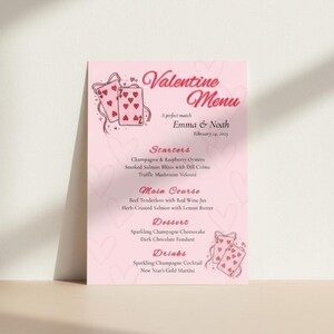 Valentine Menu Card Printable, Personalized Valentine Dinner Menu ...
