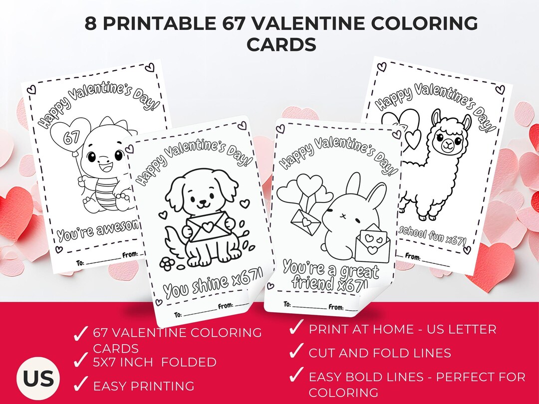 67 Valentine Cards Printable - Valentine Coloring Cards - Classroom ...