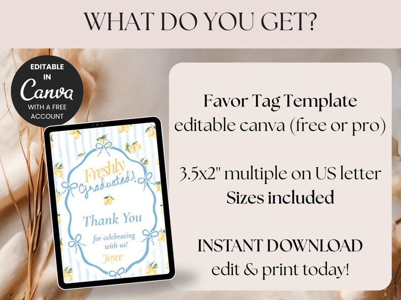 Freshly Graduated Favor Tags Template, Lemon Graduation Thank You Tags ...