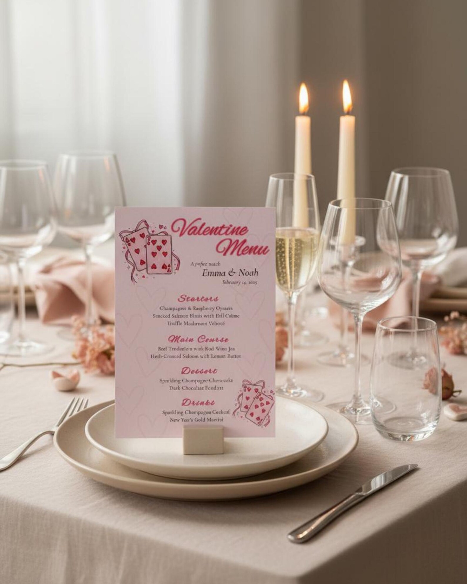 Valentine Menu Card Printable, Personalized Valentine Dinner Menu ...
