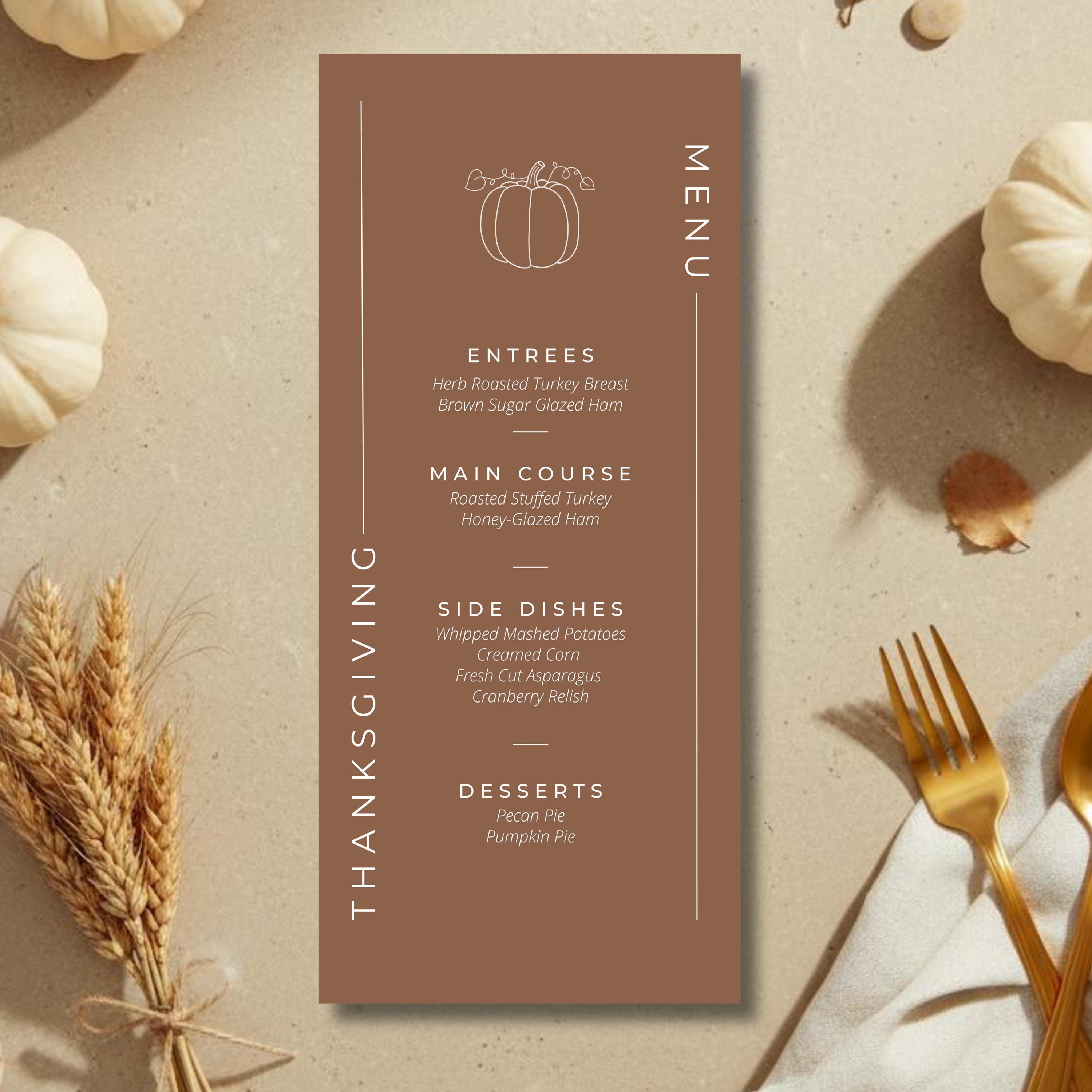 Minimalistic Brown Thanksgiving Menu Template 4x9 Inch - Printable ...