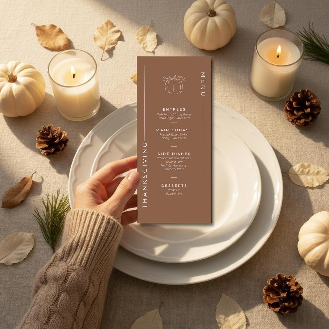 Minimalistic Brown Thanksgiving Menu Template 4x9 Inch - Printable ...