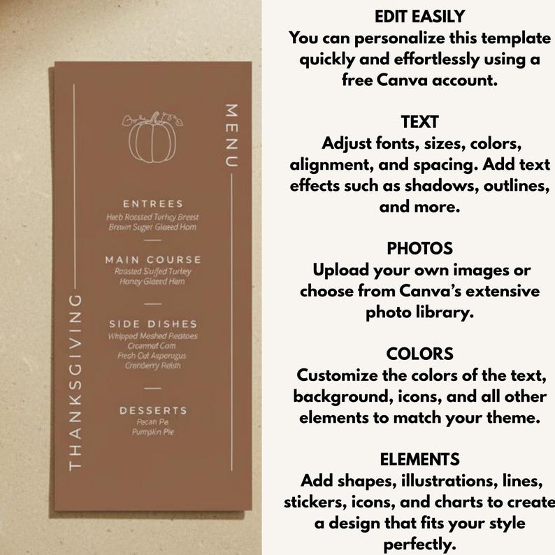 Minimalistic Brown Thanksgiving Menu Template 4x9 Inch - Printable ...