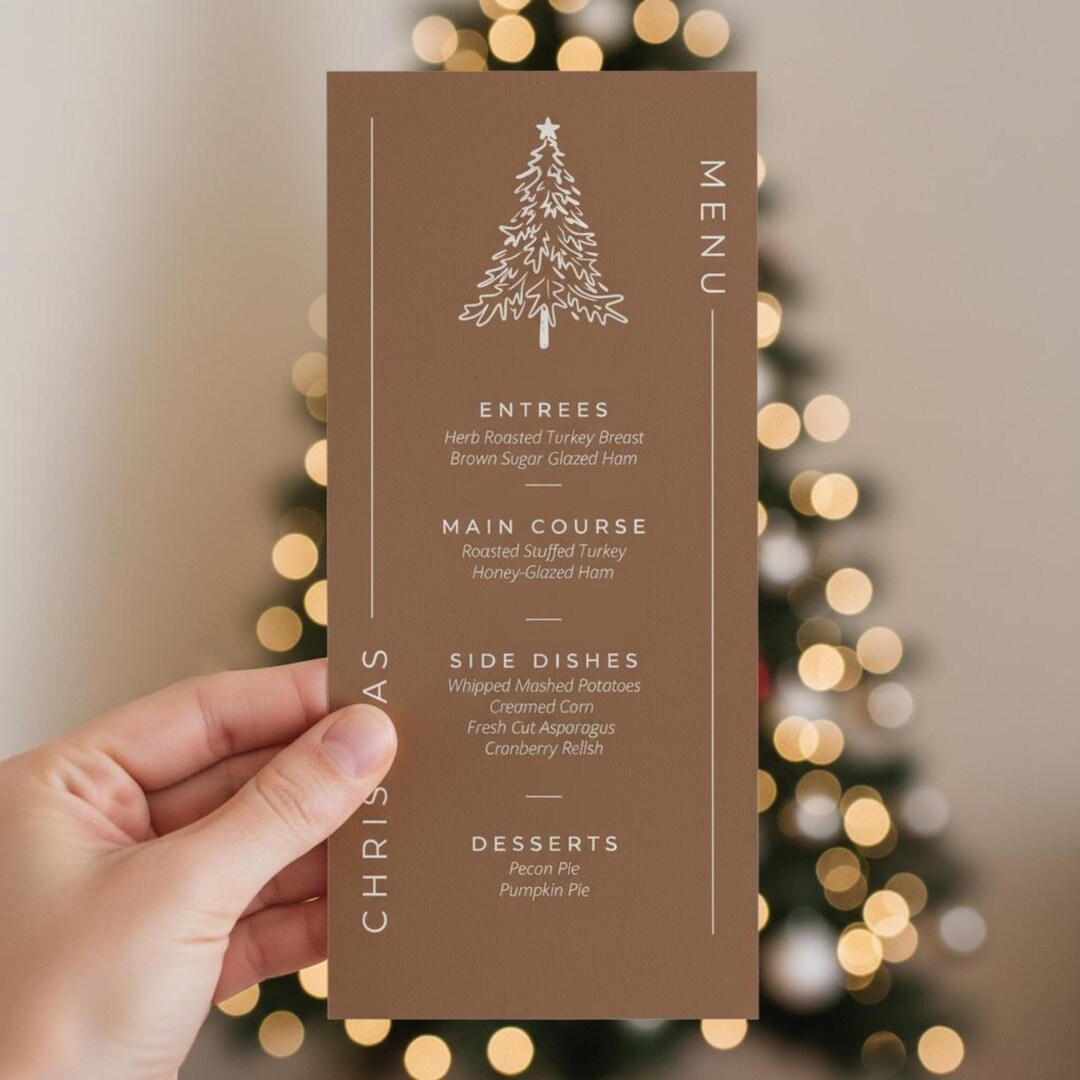 Christmas Dinner Menu Template 4x9 Inch – Editable Holiday Menu Card ...