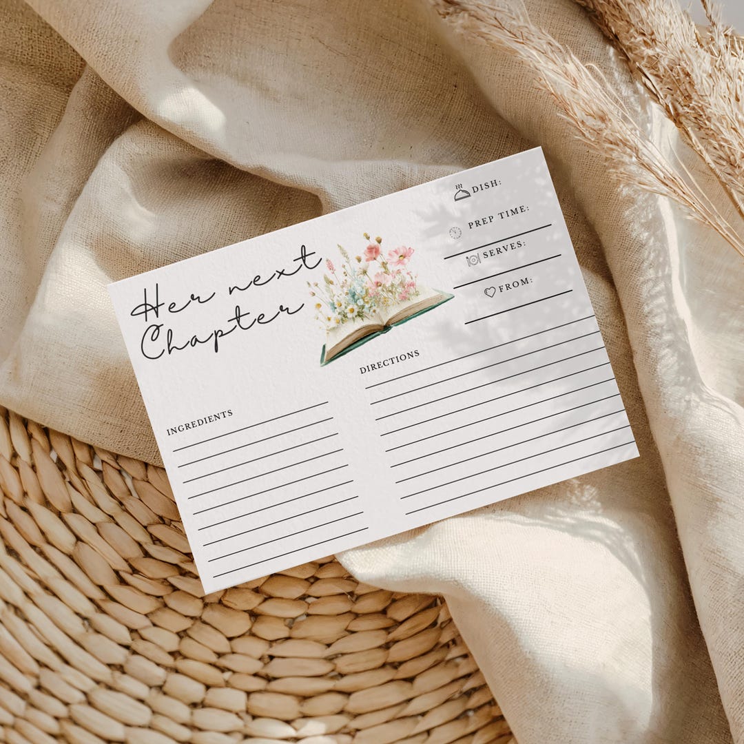 Her Next Chapter Recipe Cards, Book Bridal Shower Template (digital ...