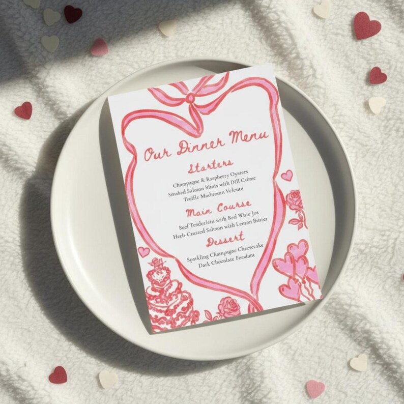 Editable Romantic Dinner Menu Template, Wedding Menu, Engagement Menu ...