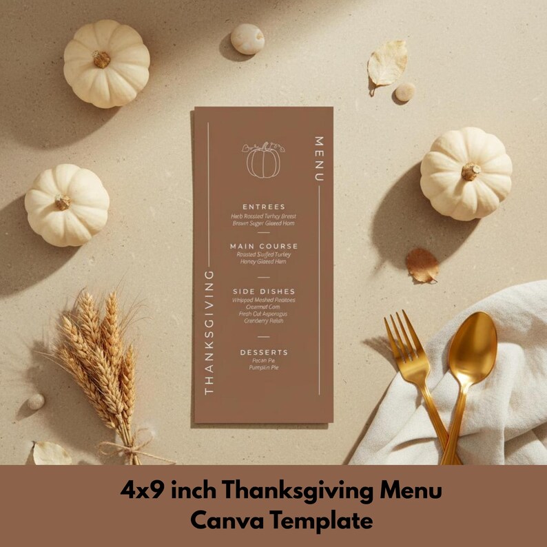 Minimalistic Brown Thanksgiving Menu Template 4x9 Inch - Printable ...
