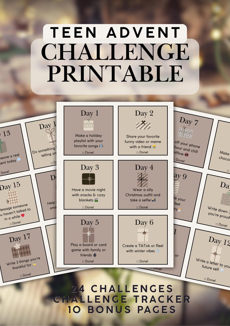Teen Advent Calendar Printable - Advent Calendar for Teens - Christmas ...