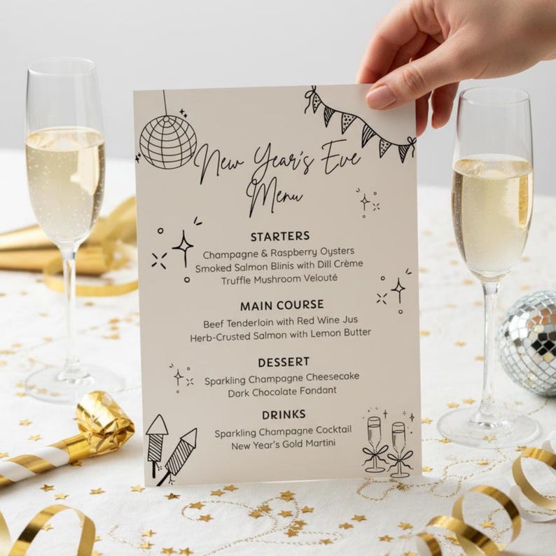 New Years Eve Menu Card, NYE Menu Card 2026, Editable New Years Menu ...