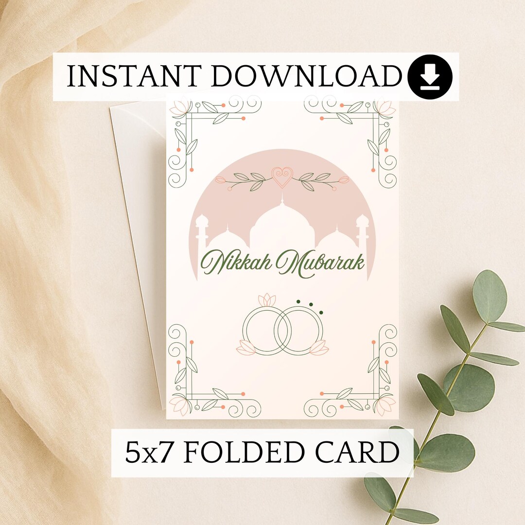 Elegant Islamic Nikkah Mubarak Card – Muslim Wedding Congratulations ...