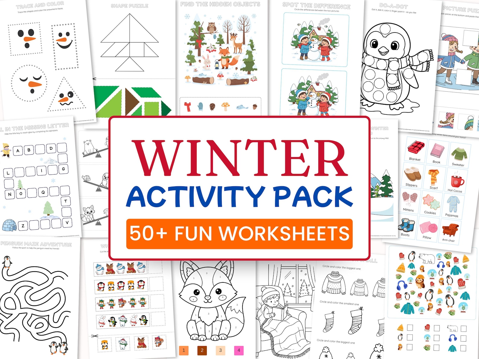 Winter Activity Pack for Kids | 50+ Printable Worksheets for Toddlers ...