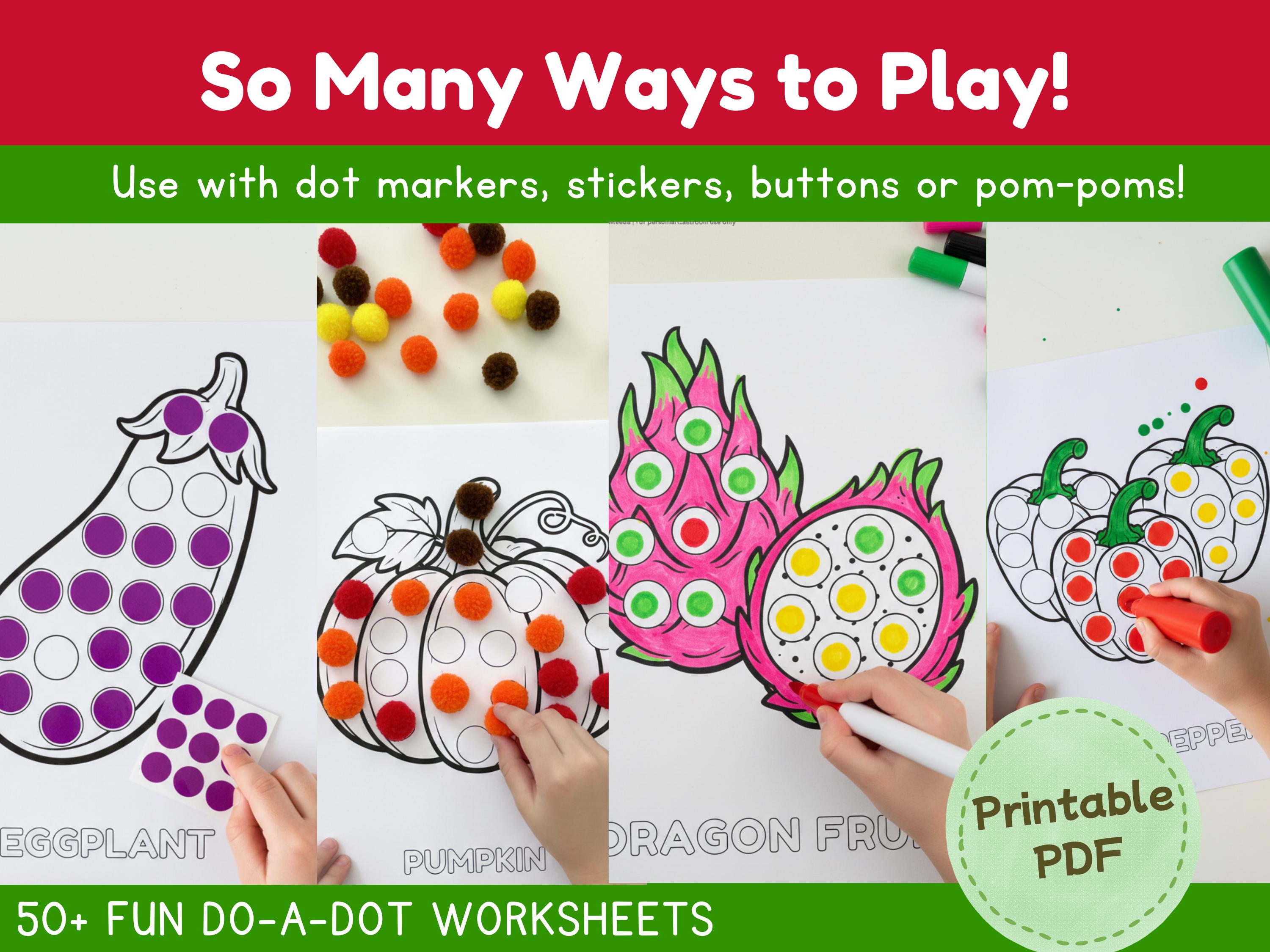 Fruits & Vegetables Do a Dot Worksheets + Flashcards for Kids | Dot ...