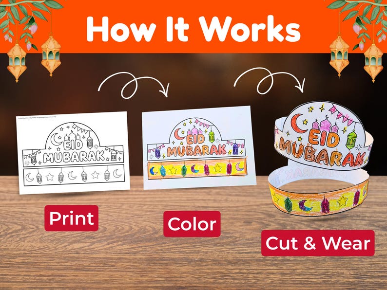 Eid Crown Craft Printable for Kids | Eid Mubarak Coloring Crown | Eid ...