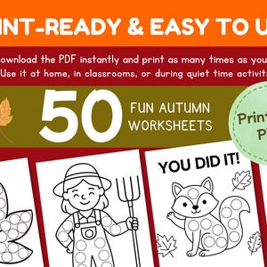 Fall Do-a-dot Activity Pack | 50 Pages Autumn Worksheets for Kids ...