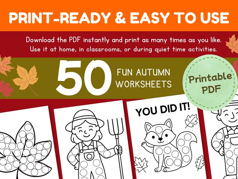 Fall Do-a-dot Activity Pack | 50 Pages Autumn Worksheets for Kids ...