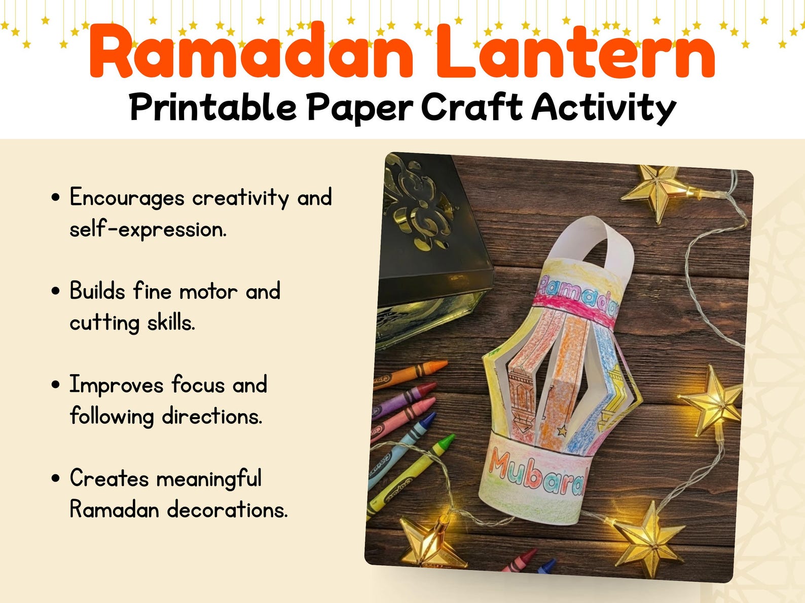 Ramadan Lantern Craft Printable for Kids | DIY 3D Paper Lantern ...
