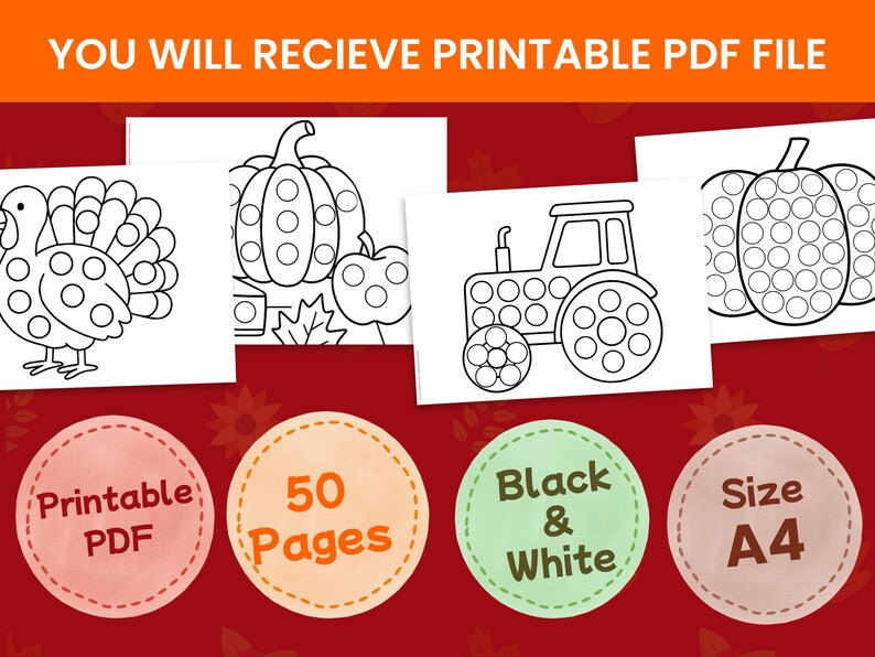 Fall Do-a-dot Activity Pack: 50 Autumn Worksheets, Fine Motor Skills ...