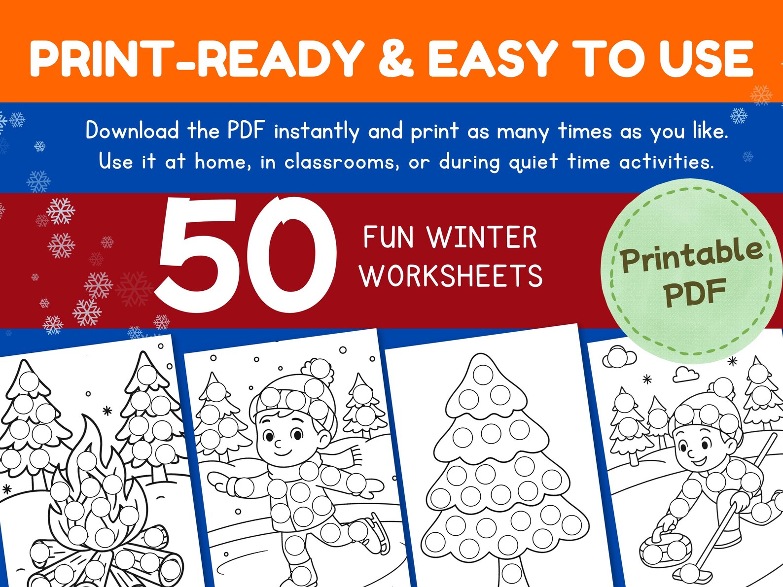 Winter Do-a-dot Activity Pack | 50 Pages Winter Worksheets for Kids ...