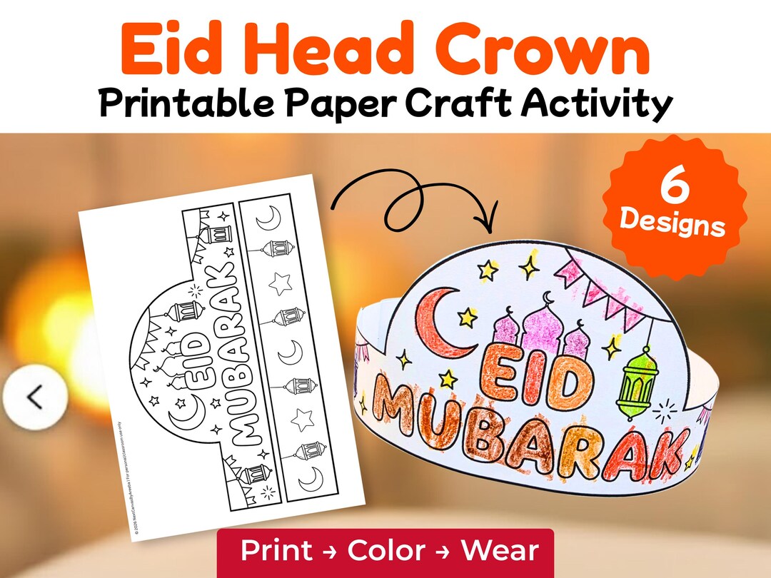 Eid Crown Craft Printable for Kids | Eid Mubarak Coloring Crown | Eid ...
