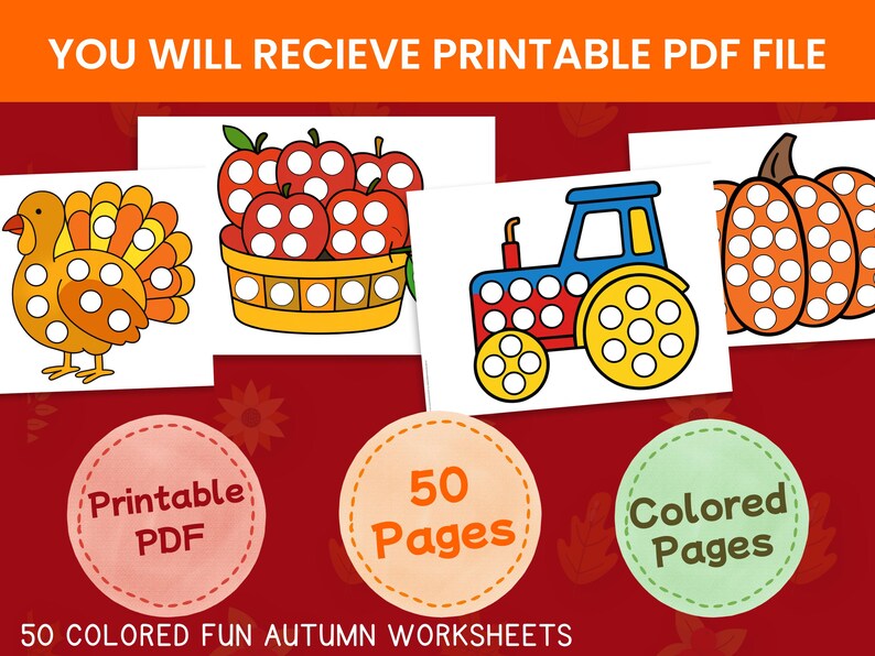 Fall Do-a-dot Marker Worksheets (colored) | 50 Autumn Printable ...