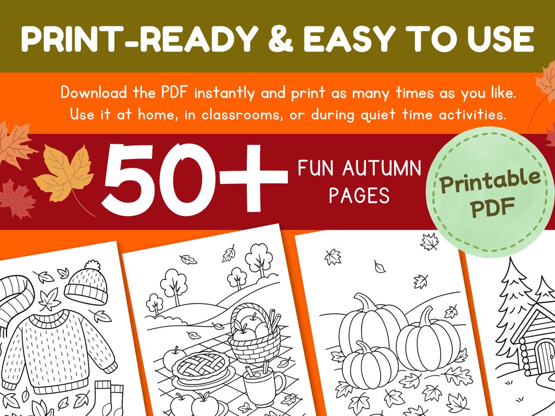 50+ Fall Coloring Pages for Kids | Autumn Printable Activity Pack ...