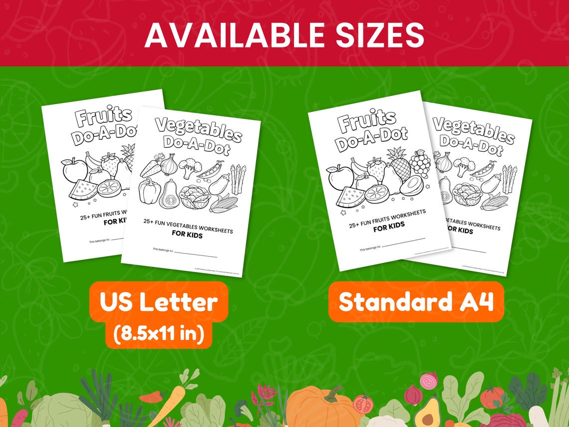 Fruits & Vegetables Do a Dot Worksheets + Flashcards for Kids | Dot ...