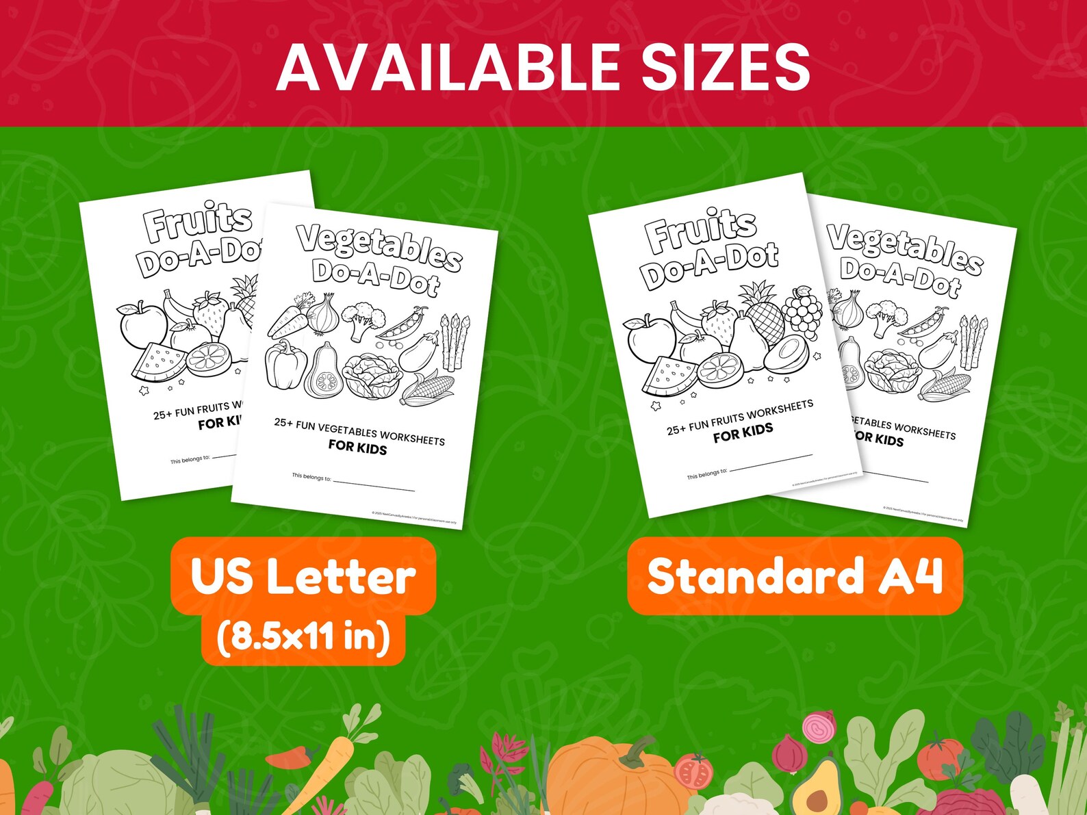 Fruits & Vegetables Do a Dot Worksheets + Flashcards for Kids | Dot ...