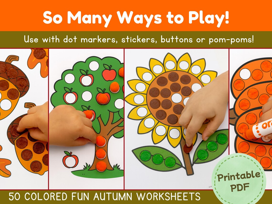 Fall Do-a-dot Marker Worksheets (colored) | 50 Autumn Printable ...