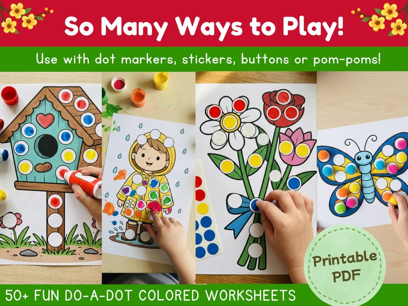 Spring Do-a-dot Colored Printable Worksheet for Kids | Dot Marker ...