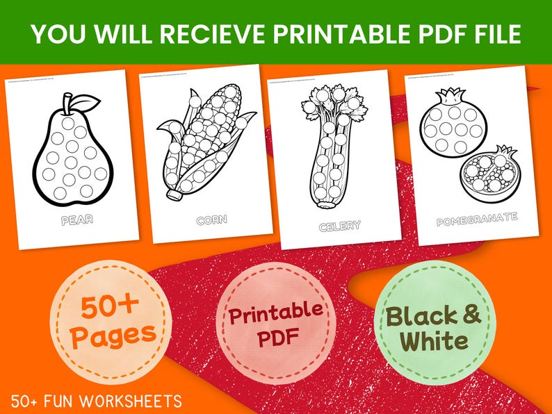 Fruits & Vegetables Do a Dot Worksheets + Flashcards for Kids | Dot ...
