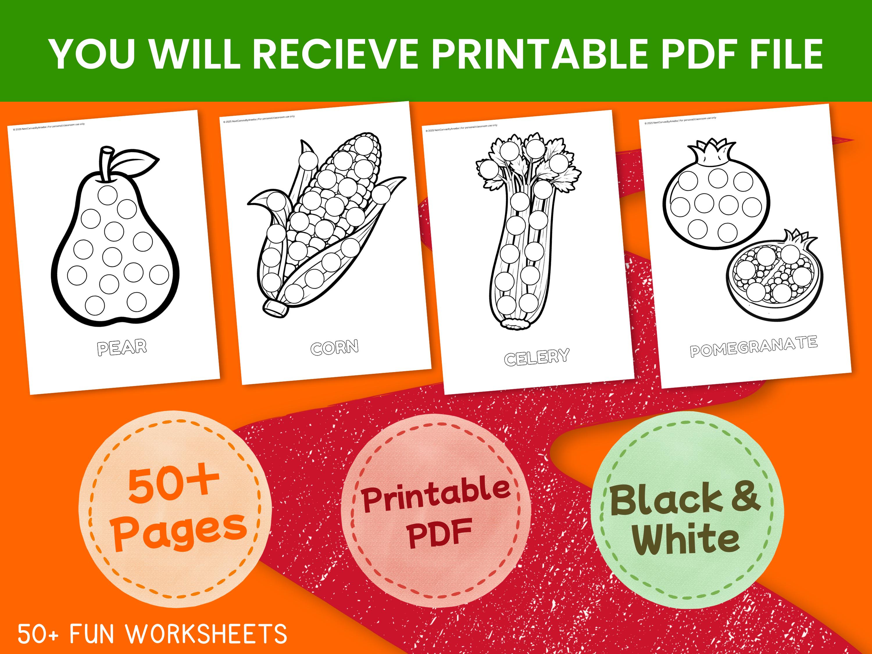 Fruits & Vegetables Do a Dot Worksheets + Flashcards for Kids | Dot ...