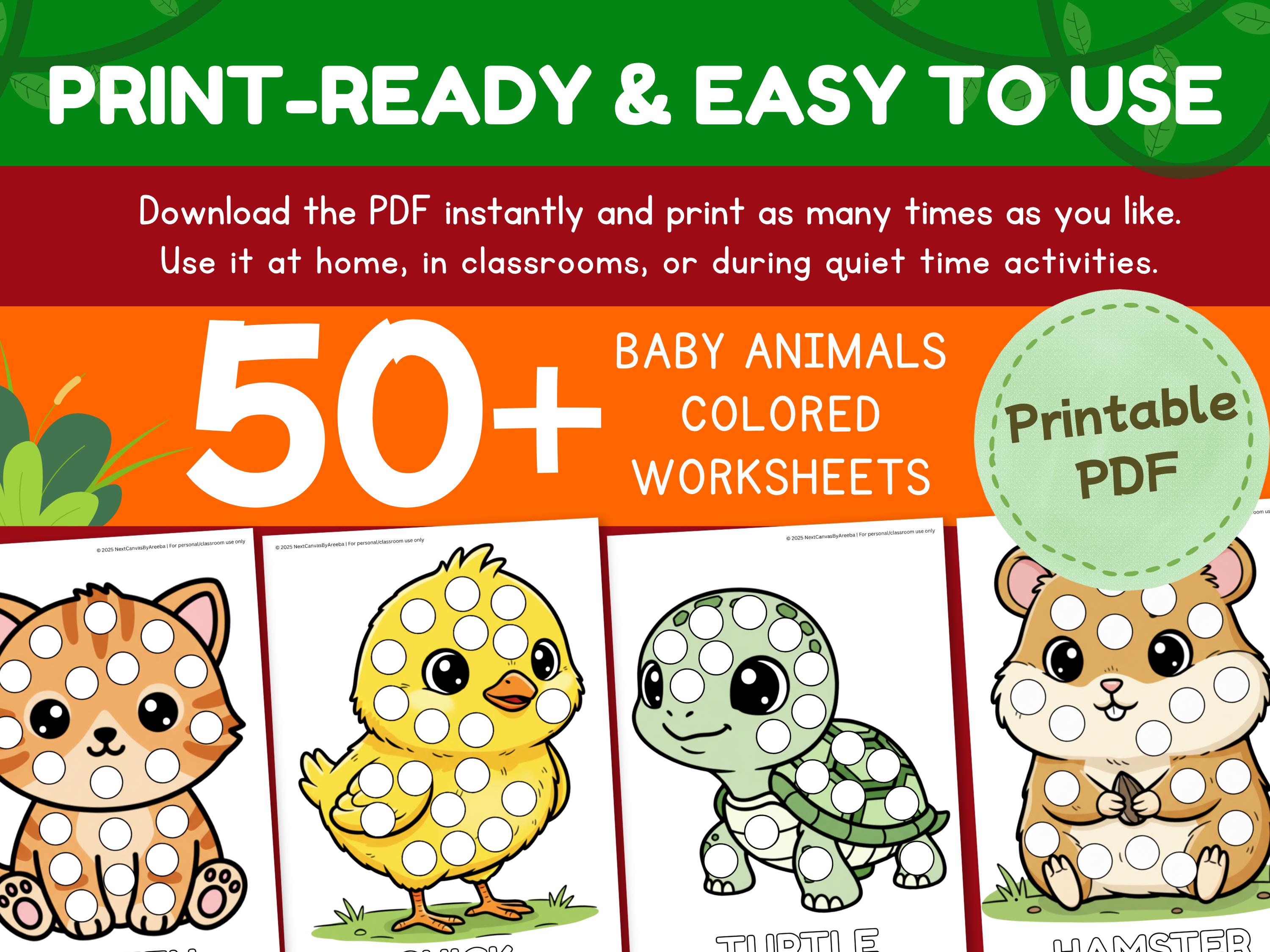Baby Animals Do-a-dot Worksheets (colored) | 50+ Dot Marker Pages ...