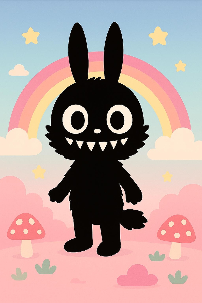 Labubu Silhouette Clipart: Kawaii Character SVG PNG JPG (digital ...