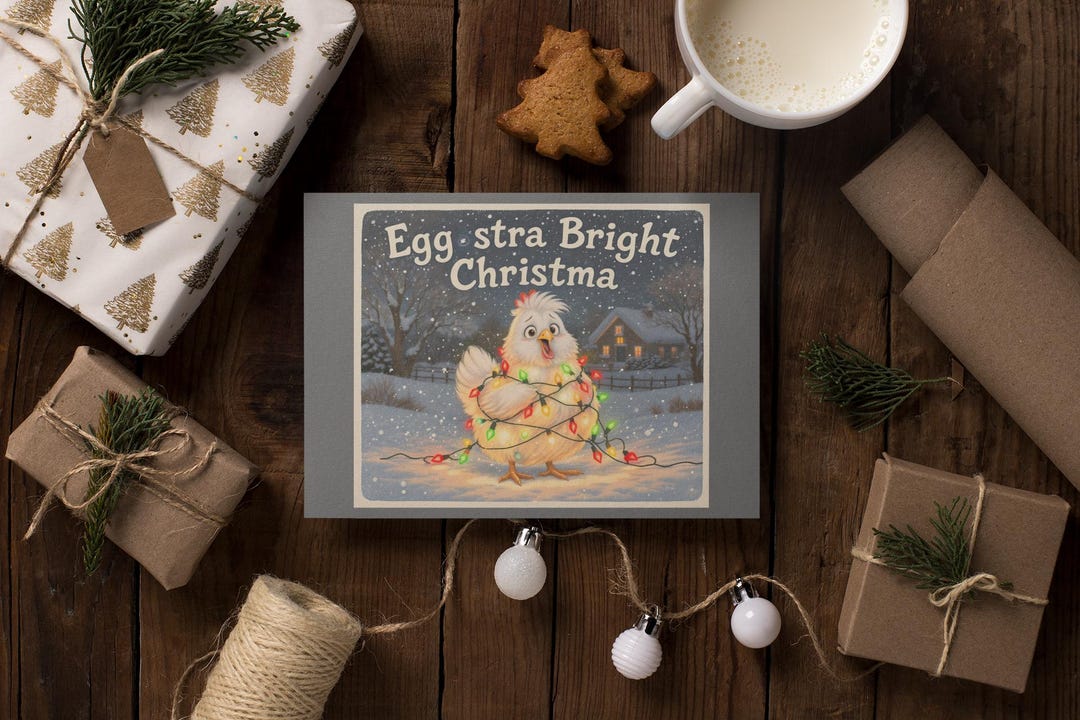 Funny Silkie Chicken Christmas Card: Egg-stra Bright Farmhouse Holiday ...