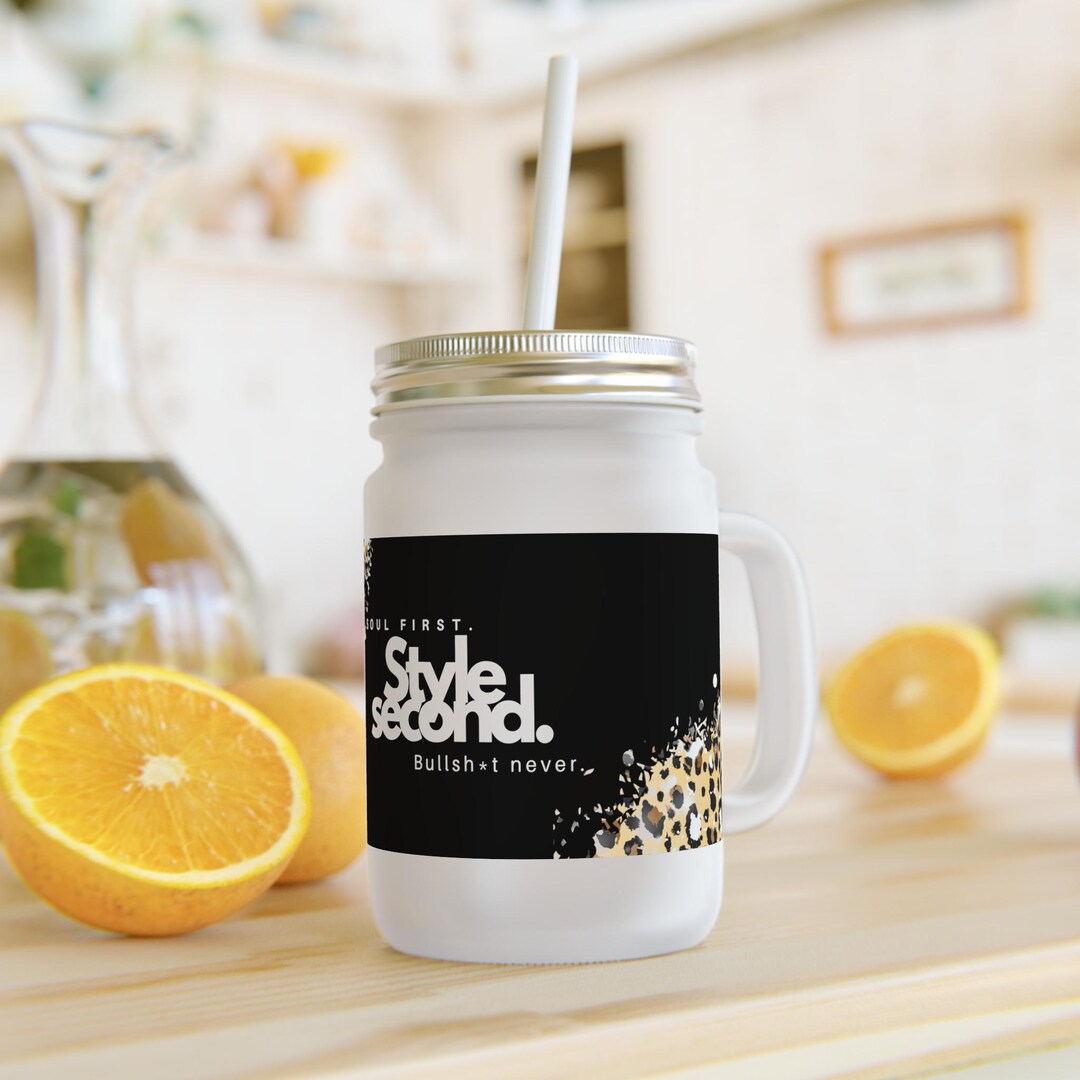 Statement Drinking Glass With Leopard Print & Straw I Trendy Mason Jar ...