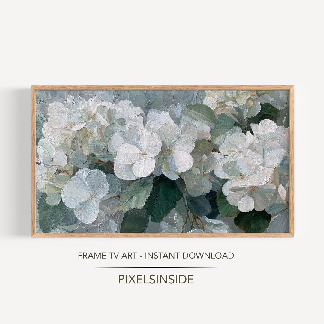 Blue Hydrangea Flower Frame TV Art, Vintage Style Spring Floral ...