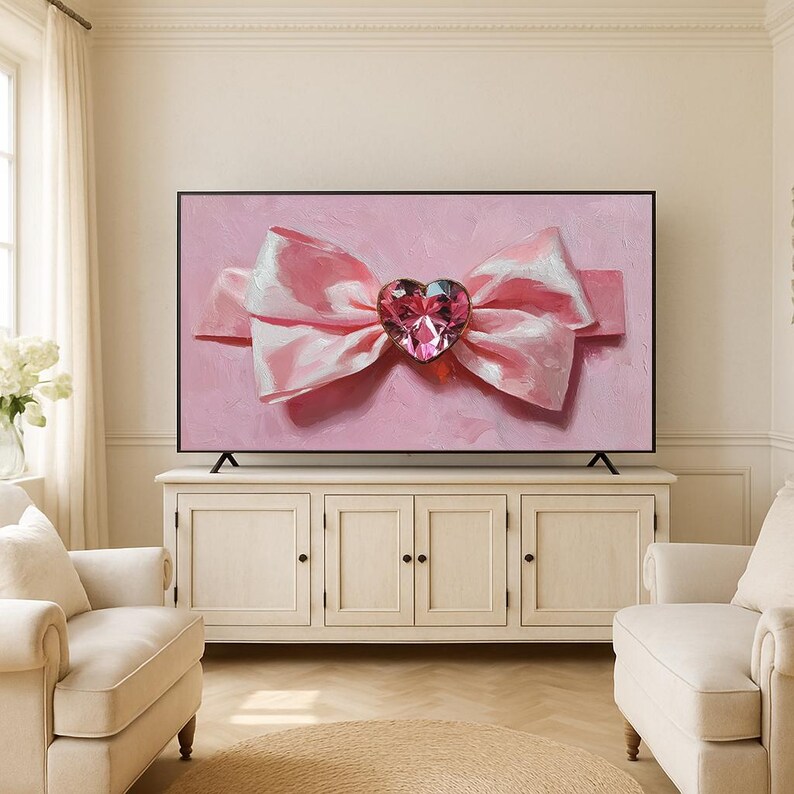 Pink Bow FRAME TV Art, Coquette Valentines Samsung Frame TV Day Red ...