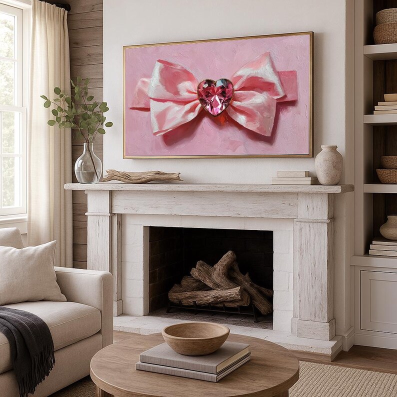 Pink Bow FRAME TV Art, Coquette Valentines Samsung Frame TV Day Red ...